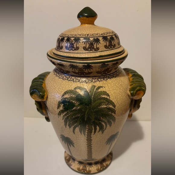 unbranded | Accents | Vintage Ceramic Lidded Jar With Palm Trees | Poshmark